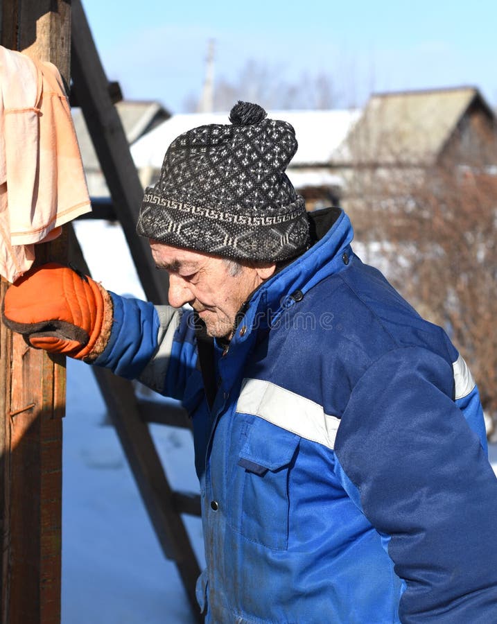 Portrait of Old Russian Man Looking Left, Tired of Work Stock Photo ...