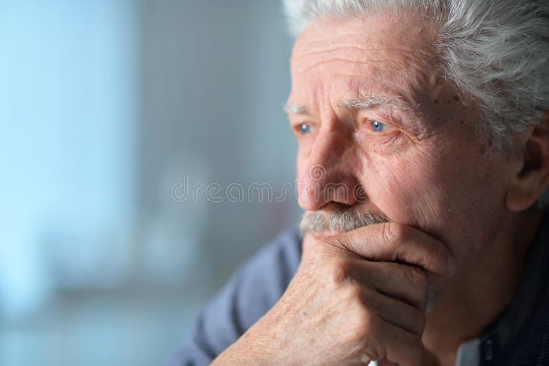 Portrait of Old Sad Man at Home Stock Image - Image of male, pensive ...