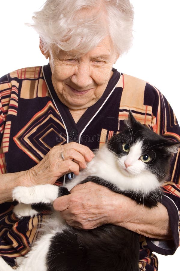 Portrait of Old Woman and Cat Stock Image - Image of health ...