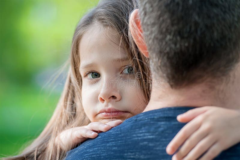 Portrait of One Sad Daughter Hugging Her Father Stock Image - Image of ...