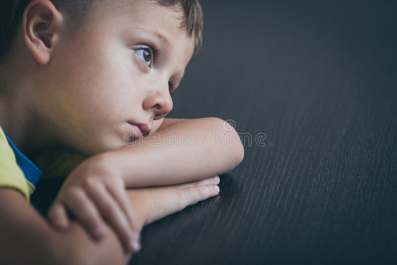 Portrait of One Sad Little Boy. Stock Image - Image of expression, home ...