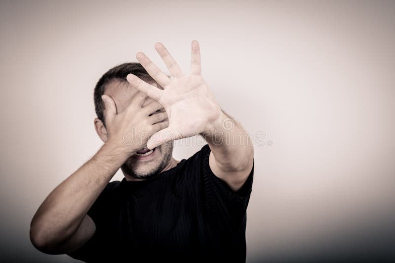 Portrait One Sad Man Standing Near a Wall Stock Photo - Image of ...