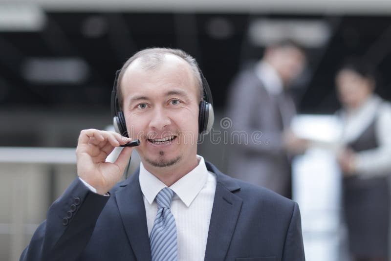 Portrait Operator Call Center on Blurred Background Stock Photo - Image ...