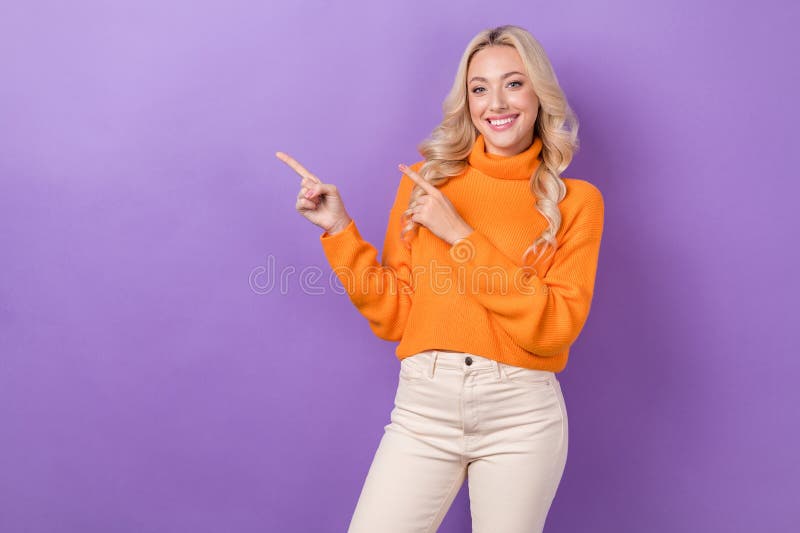 Portrait Of Optimistic Cute Woman With Elegant Hairdo Wear Pullover