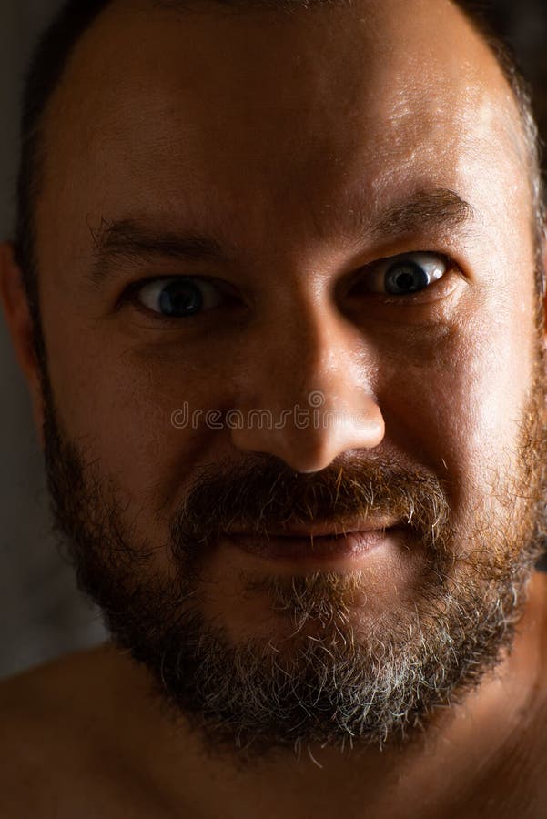 Portrait of an Ordinary Middle-aged Man Unshaven in the Dark Stock ...