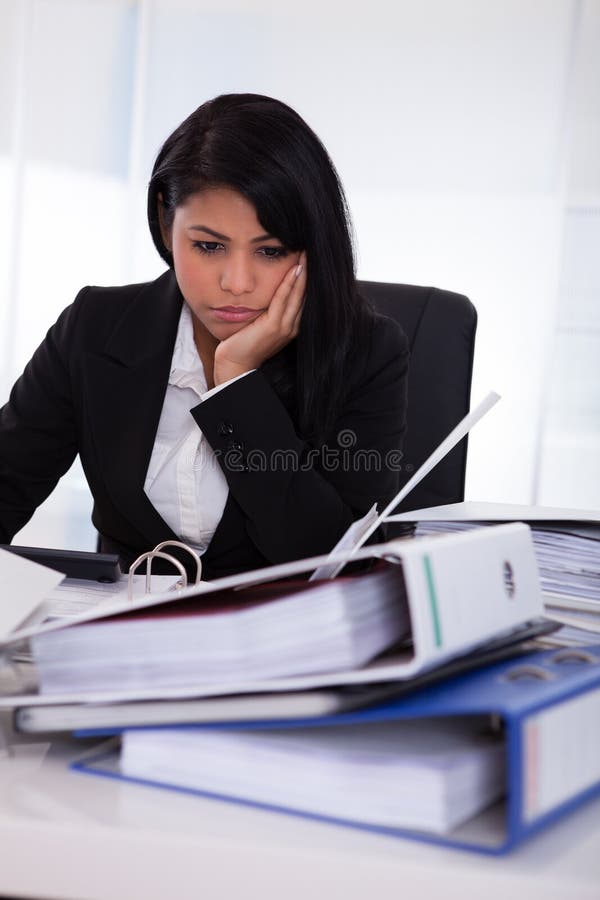 Portrait of Overworked Businesswoman Stock Photo - Image of looking ...