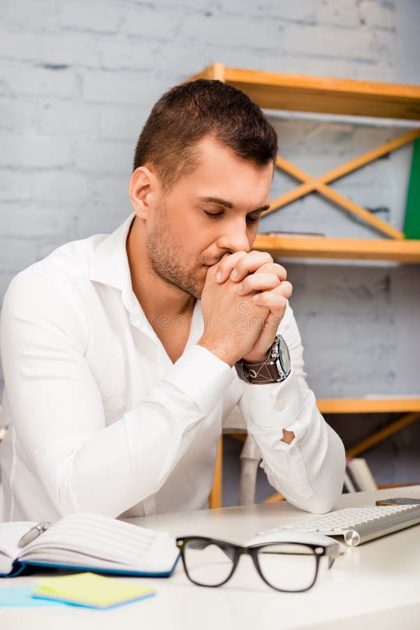 Portrait of Overworked Man Thinking about Way To Solve His Problems ...