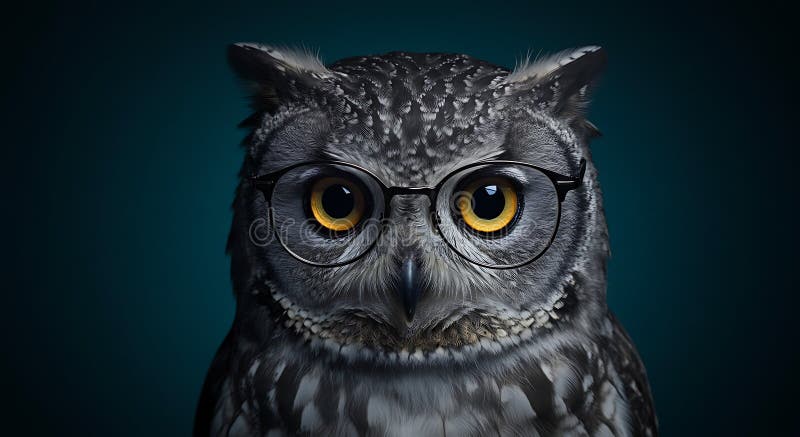 Portrait of an Owl with Glasses, Showcasing Wisdom and Intelligence ...