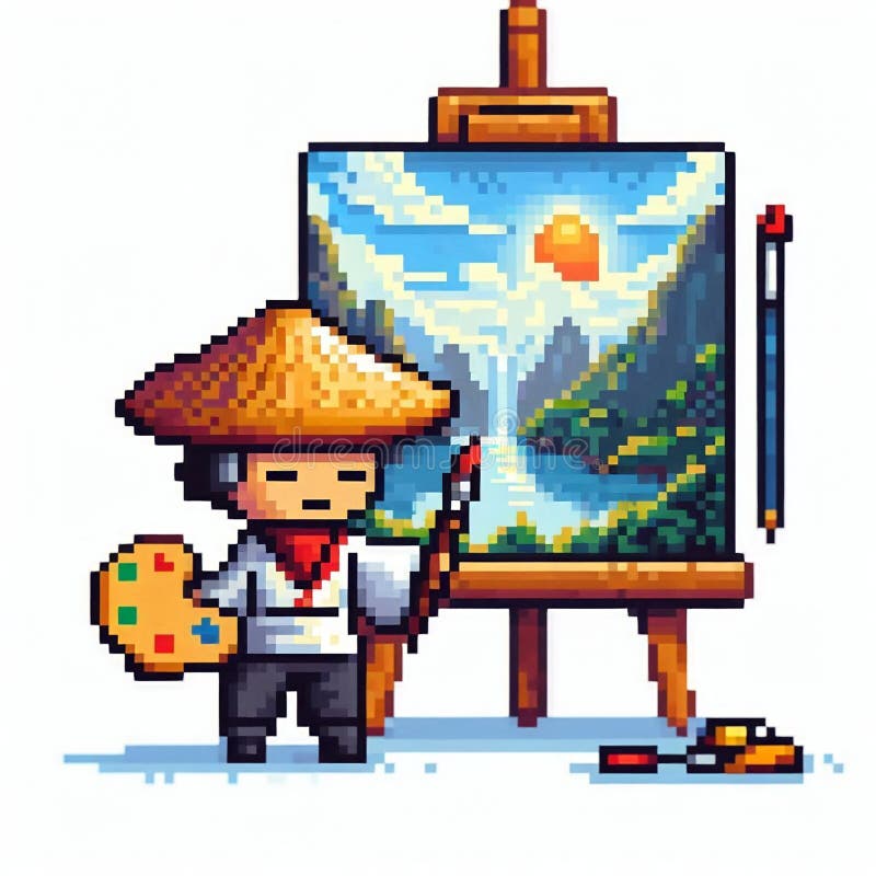 Portrait Painting, Pixel Art Stock Illustration - Illustration of ...