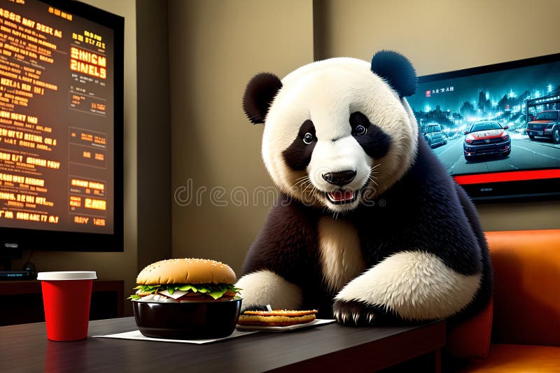 Portrait of Panda in Fast Food Atmosphere Stock Illustration ...