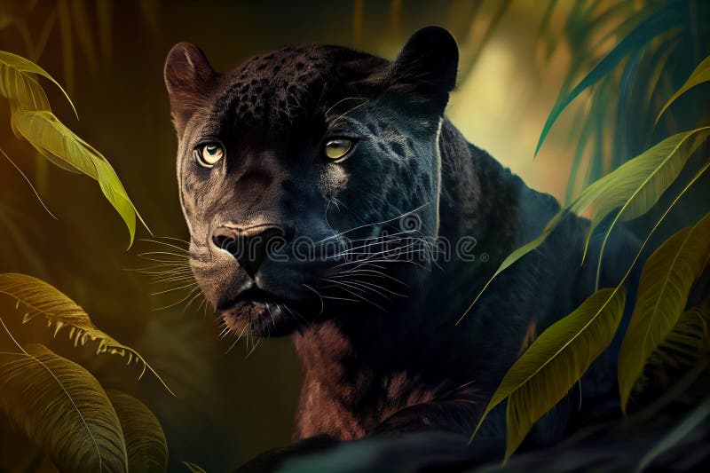 Portrait of a Panther in Dense Thickets in the Jungle. AI Generated ...