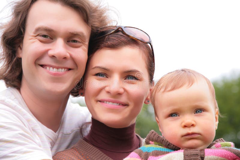 Portrait of Parents with Baby on Nature Stock Image - Image of baby ...