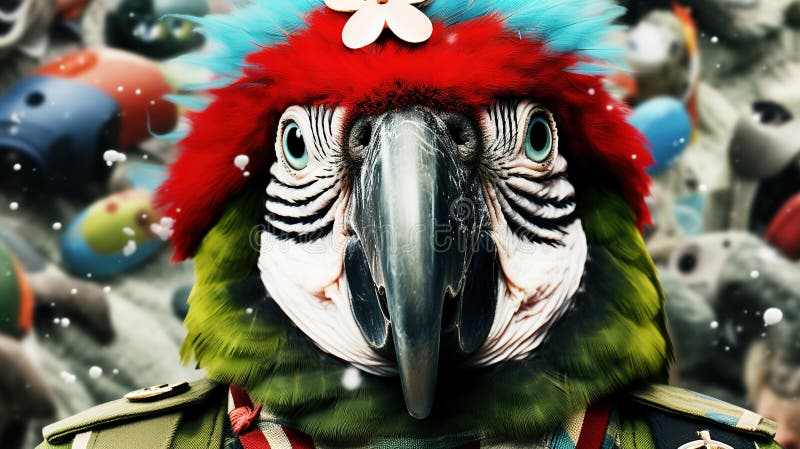 Portrait of a Parrot in a Military Uniform. Stock Illustration ...