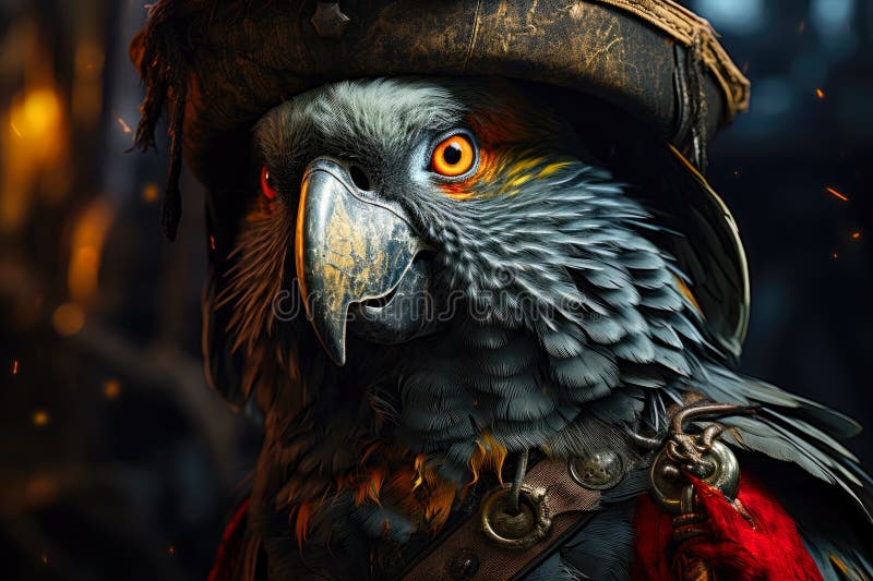 Portrait of a Parrot in a Pirate Hat Stock Illustration - Illustration ...
