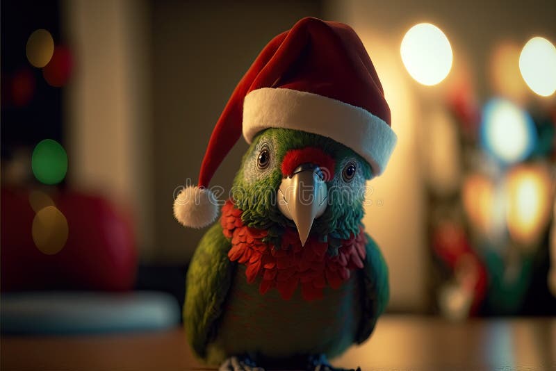 Portrait of Parrot with Santa Hat Stock Illustration - Illustration of ...