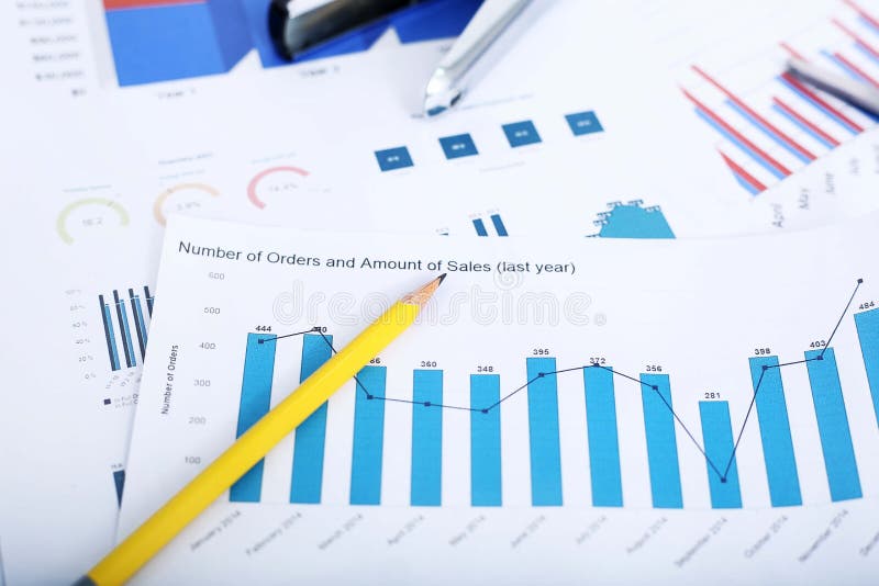 Portrait of Bar Graph on Paper and Tablet with Pen and Pencil Stock ...