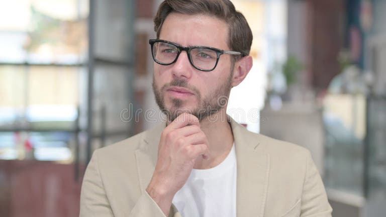 Portrait of Pensive Young Man Thinking, Getting Idea Stock Photo ...