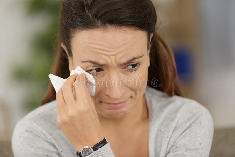Portrait Pensive Crying Woman on Sofa Stock Photo - Image of trouble ...