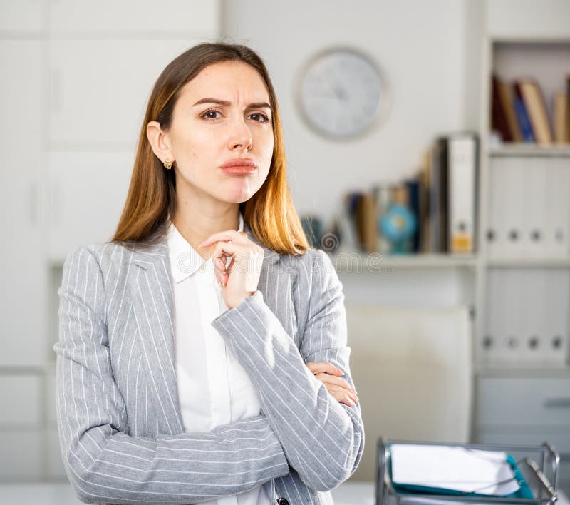 Portrait of Pensive Female Manager in Office Stock Photo - Image of ...