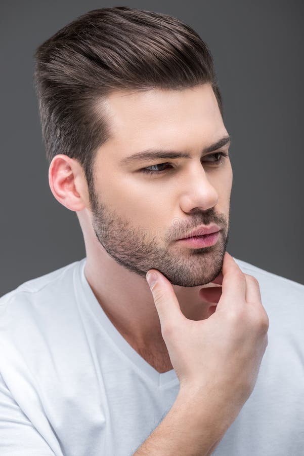Portrait of Pensive Handsome Bearded Man Stock Photo - Image of ...