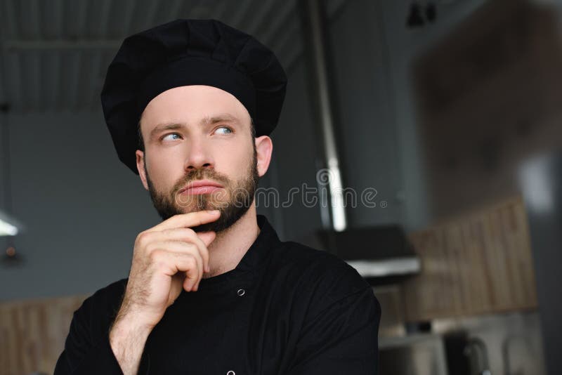 Portrait of Pensive Handsome Chef Stock Photo - Image of kitchener ...