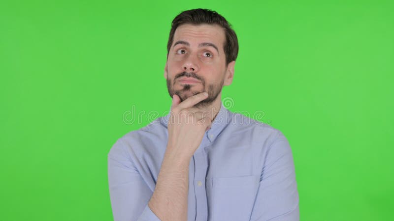 Portrait of Pensive Man Thinking, Green Screen Stock Image - Image of ...