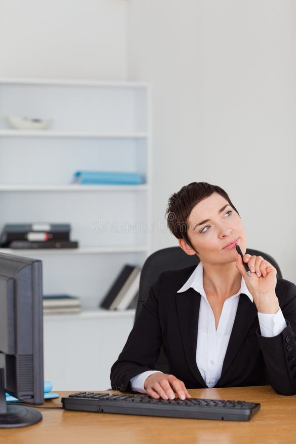 Portrait of a Pensive Secretary Stock Image - Image of dark ...