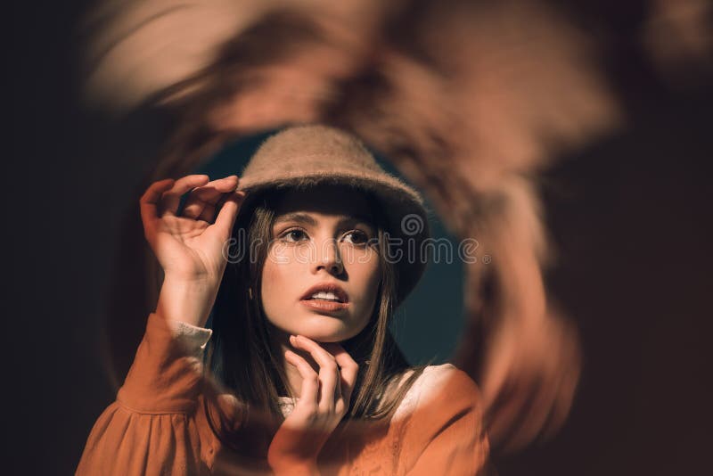 Portrait of Pensive Woman in Stylish Hat Stock Photo - Image of ... Portrait of Pensive Woman in Stylish Hat Stock Photo - Image of ...