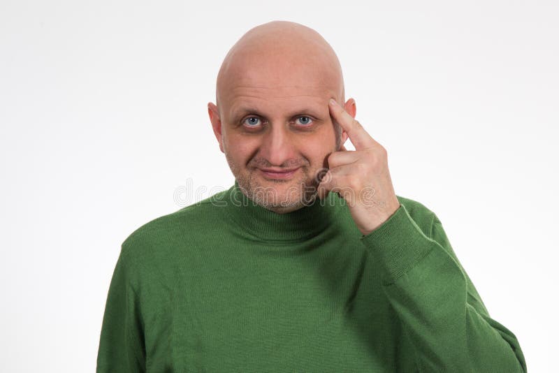 Portrait of a Pensive Young Bald Man Stock Photo - Image of male, human ...