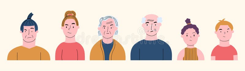 Portrait of People of Different Ages with an Expression of Skepticism ...