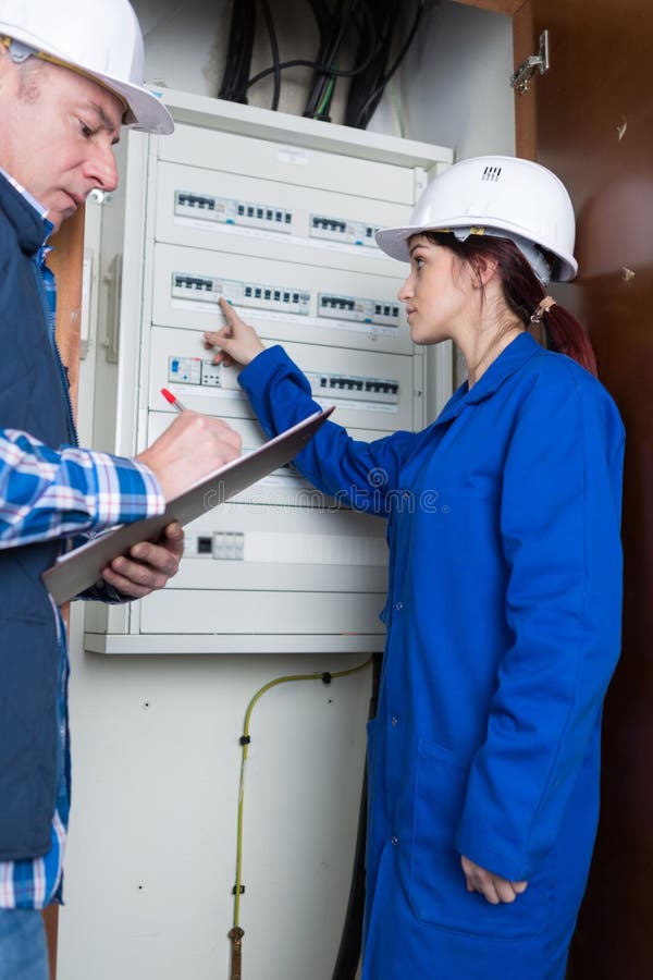 Portrait People Reading Electrical Panel Questions Stock Image - Image ...