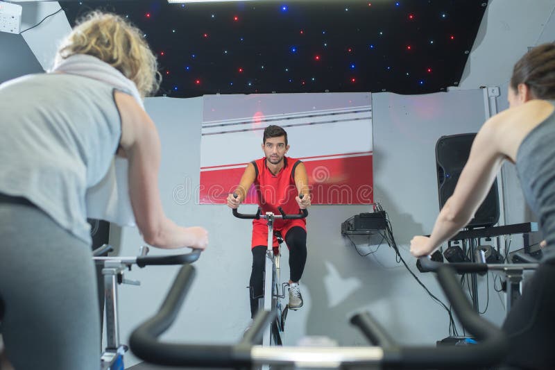 Portrait People at Spinning Class Stock Photo - Image of fitness ...