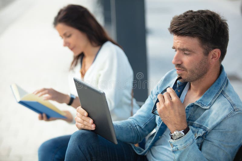 Portrait People with Tablet and Smarthphone at Station Stock Photo ...