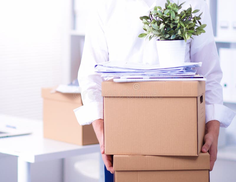 Portrait of a Person with Moving Box and Other Stuff Isolated on White ...