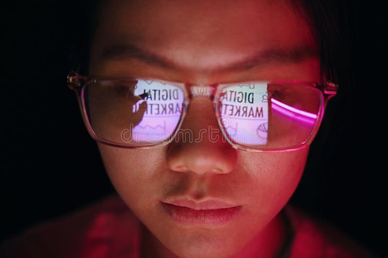 Portrait of Person Using Digital Marketing Device Wearing Glasses Stock ...