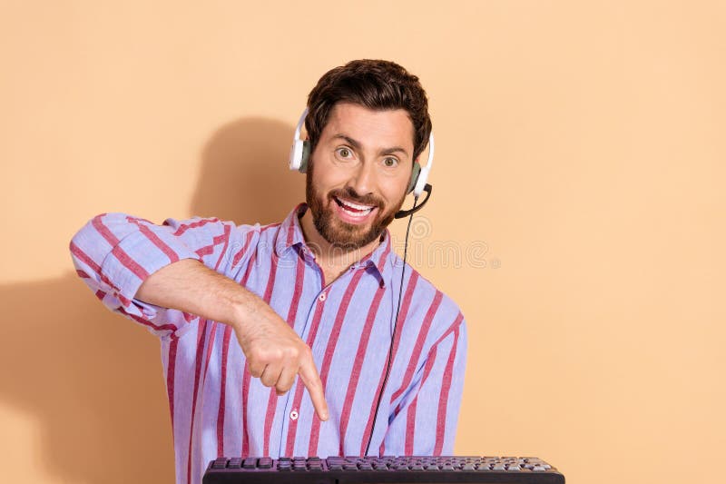 Portrait Photo of Nerd Geek Professional Programmer Man Click Button ...