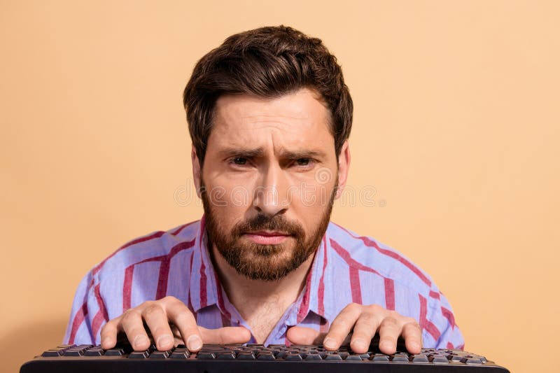 Portrait Photo of Nerd Geek Stressed Programmer Man Using Keyboard ...