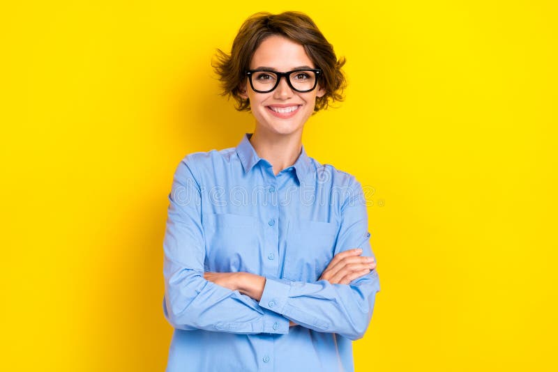 Portrait Photo Of Young Attractive Optimistic Employer Girl Wear