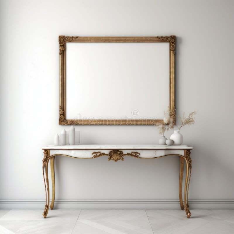 Console Table Portrait Picture Frame on White Wall Stock Illustration ...