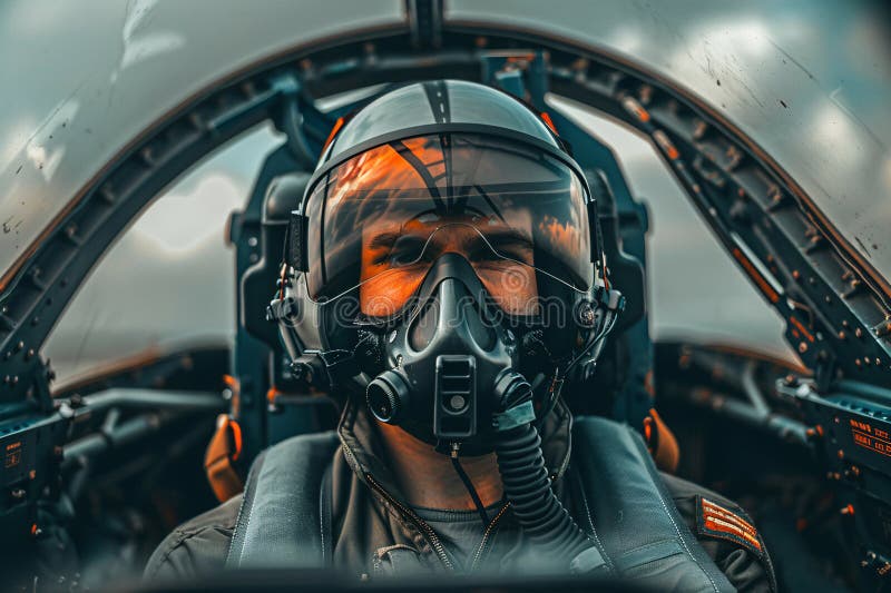 Portrait of Pilot Sitting in Cockpit of Fighter Jet Stock Illustration ...