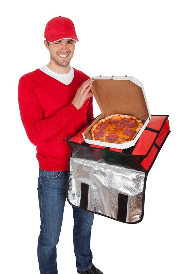 Portrait Pizza Delivery Boy Thermal Bag Stock Photos - Free & Royalty ...
