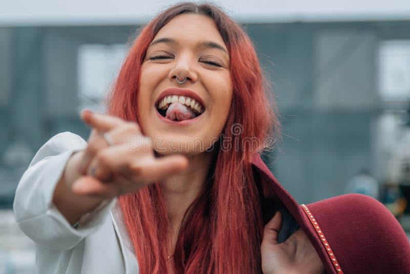 Playful Daring Girl in Hat Outdoors Stock Image - Image of girl, long ...