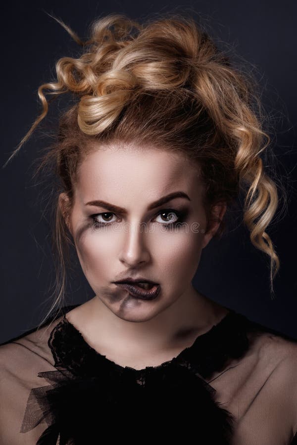 Portrait of Plus Size Model with Smeared Make-up Stock Photo - Image of ...