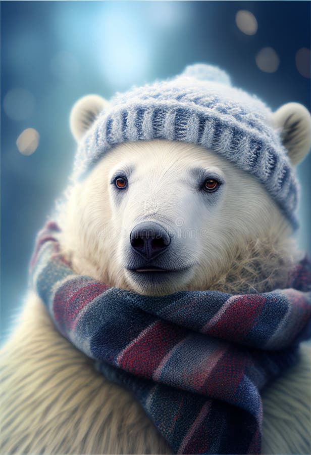 Portrait of a Polar Bear in a Scarf and Hat. AI Generated Stock ...