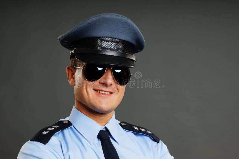 Young Handsome Policeman with Gun Stock Photo - Image of studio, black ...