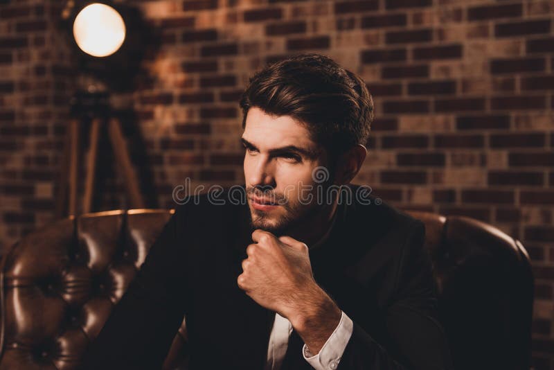 Portrait of Ponder Businessman in Suit Thinking about Future Stock ...
