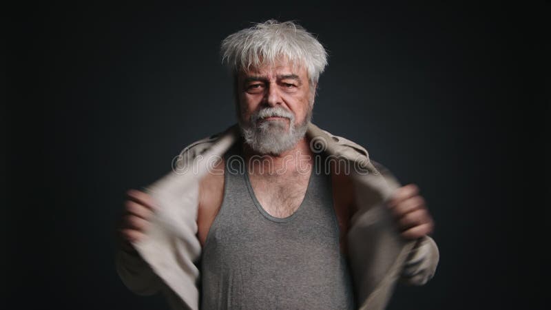 Portrait of Poor Man with Gray Beard Looking at Camera Stock Footage ...