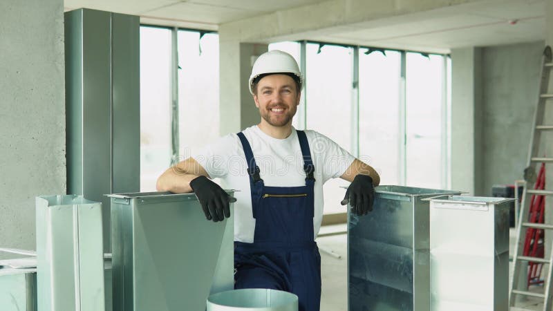 Hvac Worker Install Ducted Pipe System for Ventilation and Air ...