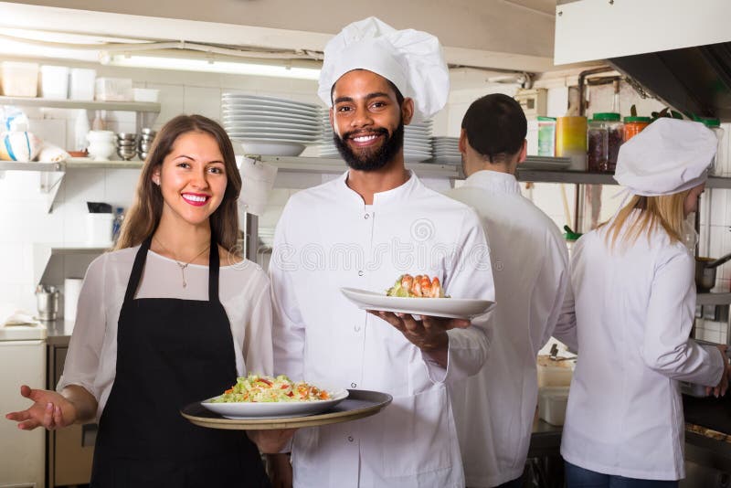Portrait of Positive Kitchen Workers Stock Photo - Image of caucasian ...