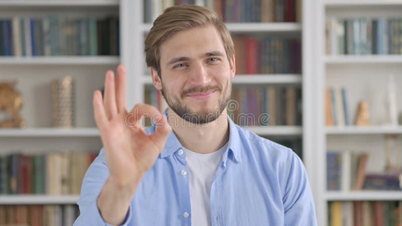 Portrait of Positive Man Showing OK Sign Stock Image - Image of ...